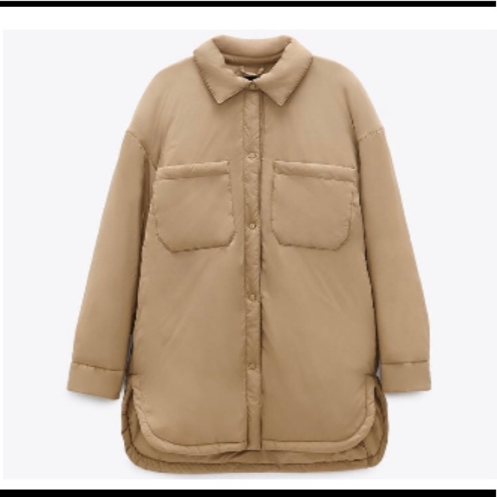 Zara Khaki Tan Puff Overshirt / Jacket - Gem